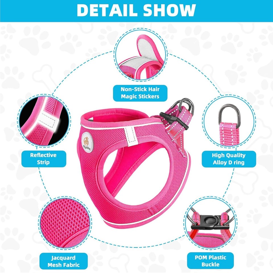 Soft Mesh Step-in Harness & Leash Set for Small Dogs, Cats - Rose Red ...