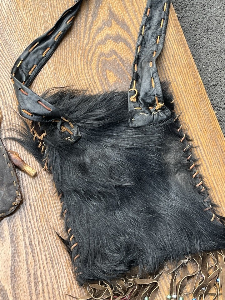 Handmade Bearskin Leather Black Powder Possibles Bag & Bear Musket Ball ...