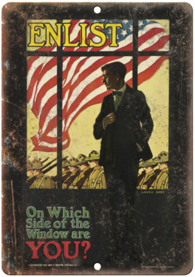 Enlist Vintage Military Poster Art 12" x 9" Reproduction Metal Sign ...