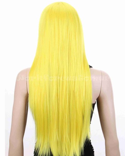 30 inch Long Yellow wigs with bangs Cosplay Hair Wig+Cap halloween ...