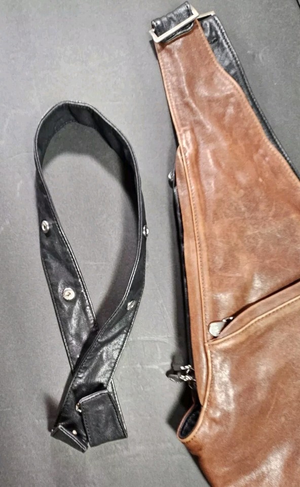 Sash Bag Genuine Leather Cross Body Bag Black/ Brown Reversible Travel ...