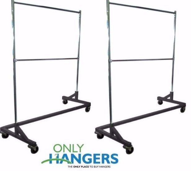 Only Hangers Commercial Double Rail Rolling Z Rack Black Base (SET OF 2 ...