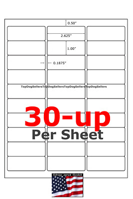 30 Up Premium Shipping Address Mailing Labels Sheet Amazon FBA 1" x 2. ...