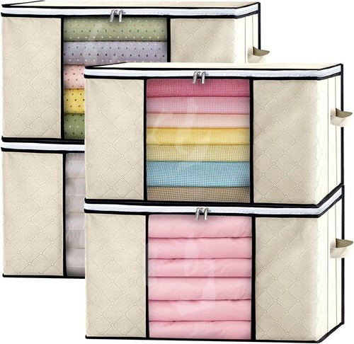 4Pcs Clothes Storage Bags Zipped Organizer Underbed Wardrobe Cube ...