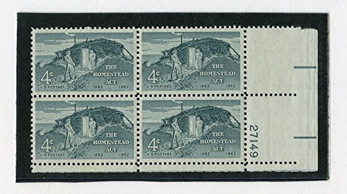 1962 Homestead Act Plate Block of 4 4c Postage Stamps, Sc# 1198, MNH ...