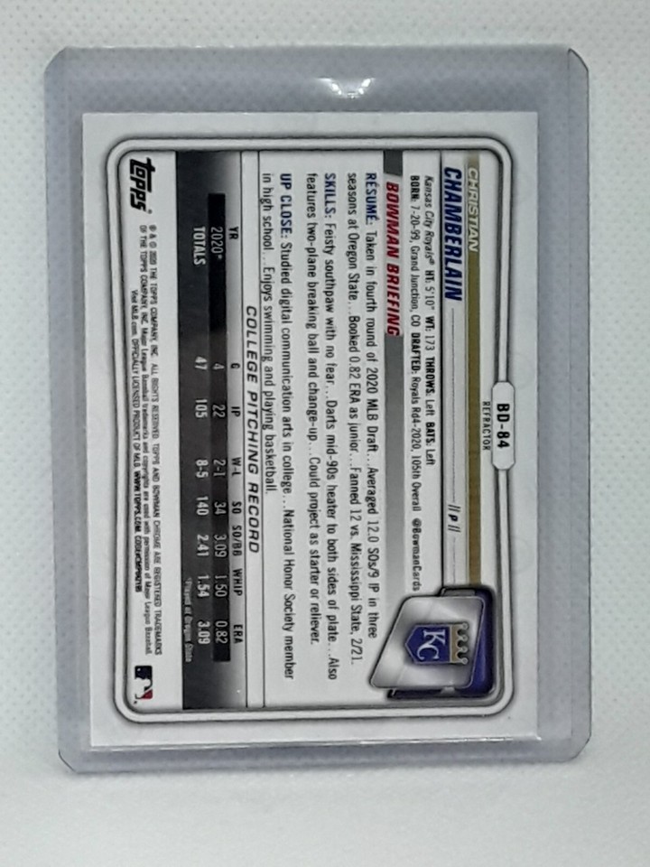 Christian Chamberlain 2020 Bowman Draft Chrome Refractor #BD-84 KC ...