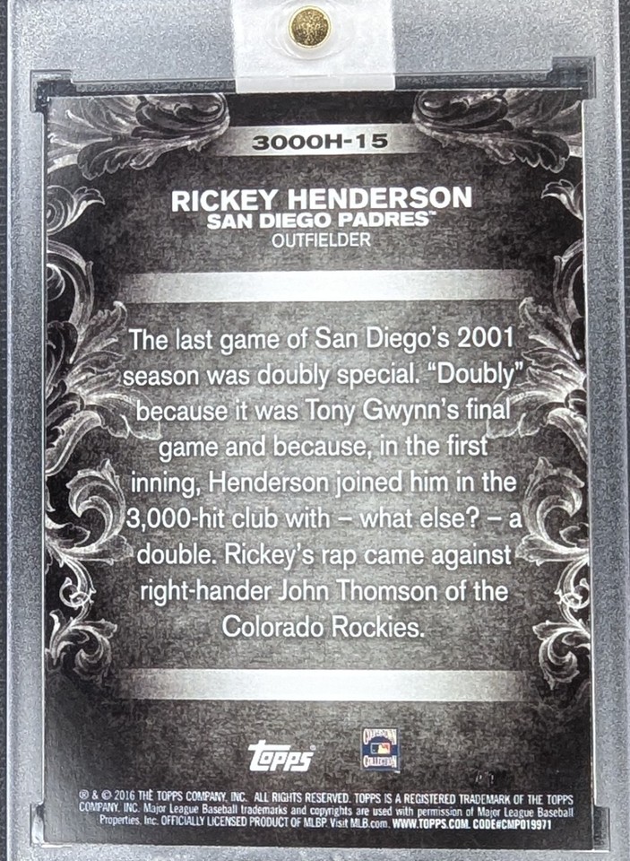 Rickey Henderson 1/1 on card Auto 2020 Topps Archives Sign. Series 2016 ...