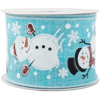Light Blue Snowmen Wired Christmas Ribbon - 2 1/2" x 10 Yards, Blue ...