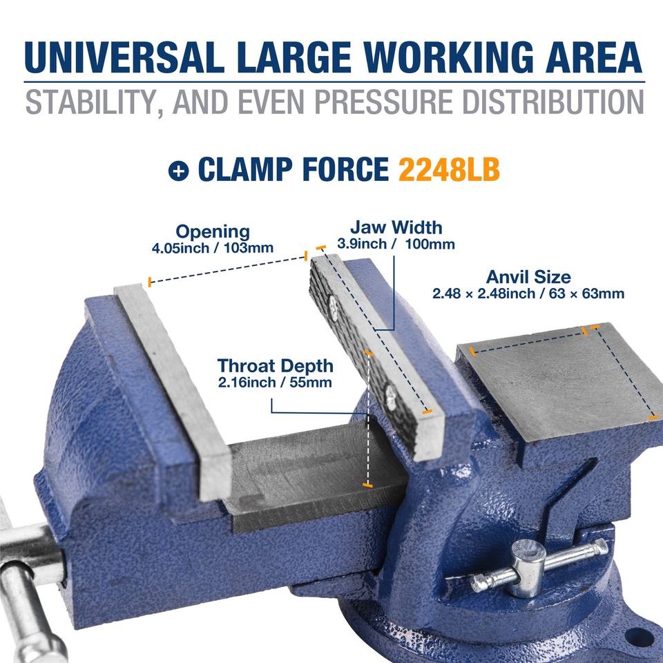 4" Bench Vise Ductile Iron 360° Swivel Base 4" Jaw Opening for ...
