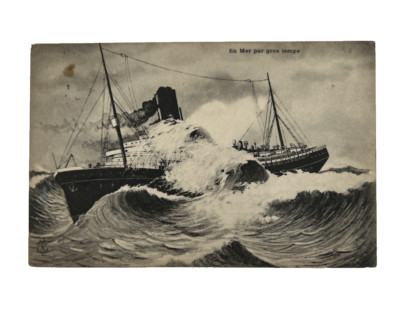 Vintage postcard of the ship La Provence encountering rough seas, 1912 ...