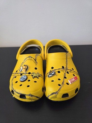 Post Malone Barbed Wire Crocs Yellow w/ Jibbitz Size Men 6 Women 8 ...