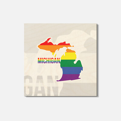 Michigan USA State Map LGBT Rainbow Flag 4'' X 4'' Square Wooden ...