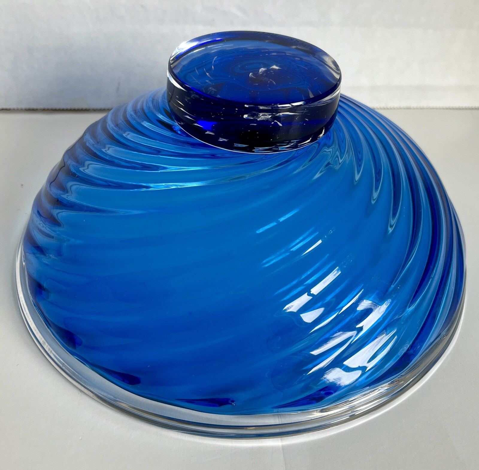 Young & Constantin Hand Blown Art Glass Blue Swirl Bowl Clear Foot ...