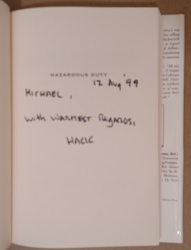 Hazardous Duty SIGNED by Colonel David H. Hackworth 1st Printing Very ...