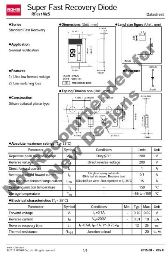 50PCS RF071M2STR ROHM DIODE GEN PURP 200V 700MA PMDU | eBay
