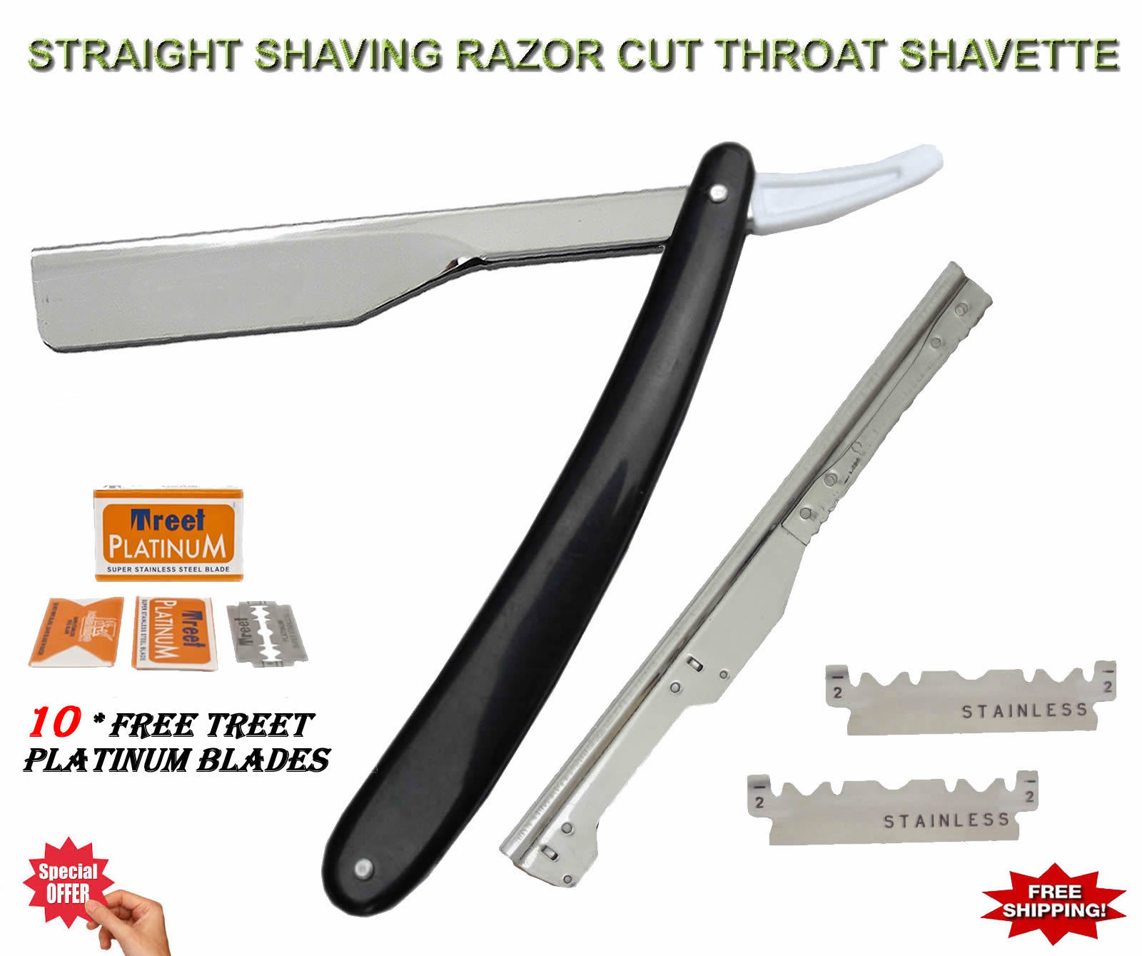 BARBER SALON HAIR STRAIGHT CUT THROAT SHAVING RAZOR SHAVETTE RAZORS+10 ...
