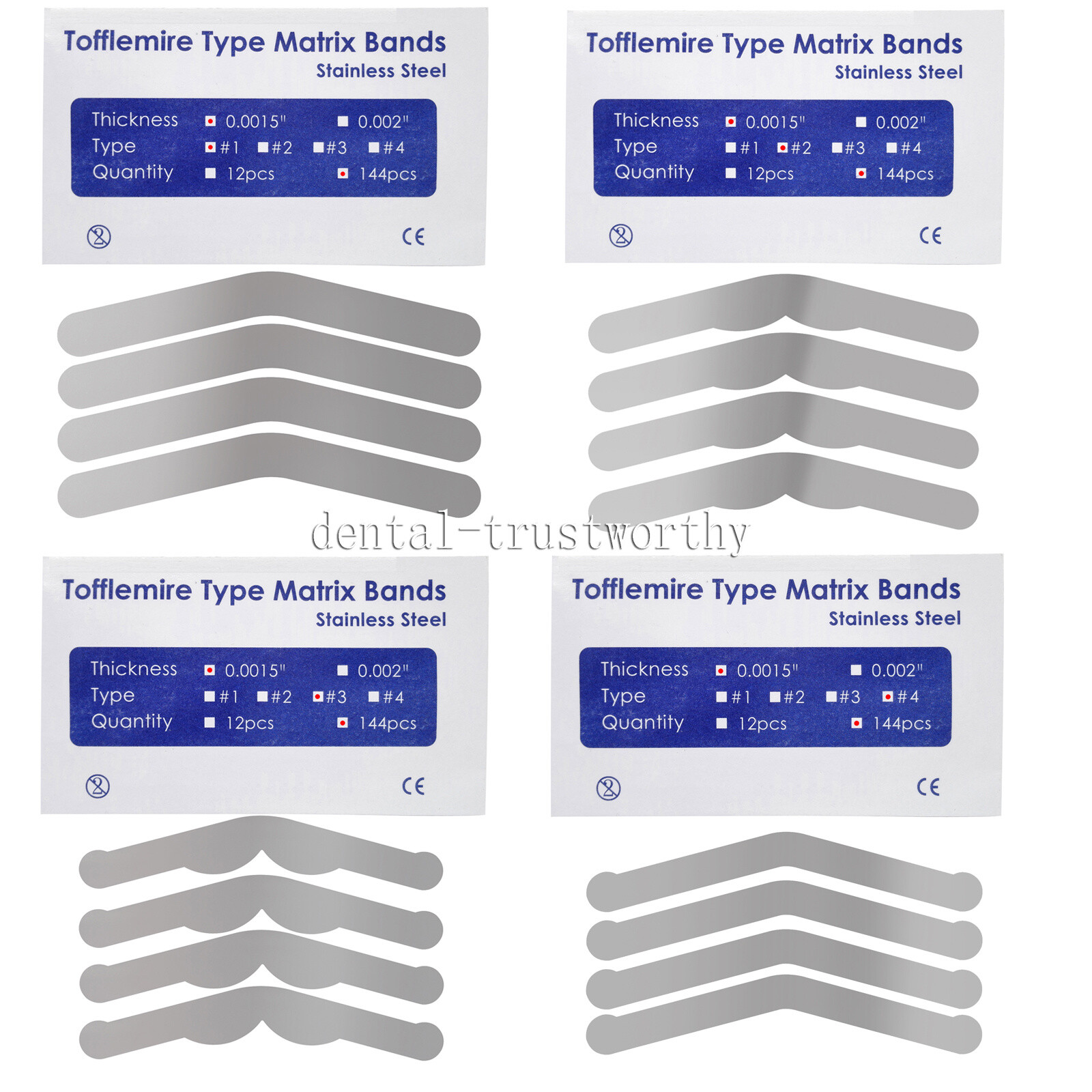 144 Dental universal Matrix Bands Tofflemire Stainless Steel bands 0. ...