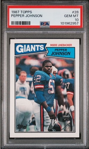 PSA 10 GEM MINT 1987 TOPPS FOOTBALL PEPPER JOHNSON ROOKIE NEW YORK ...