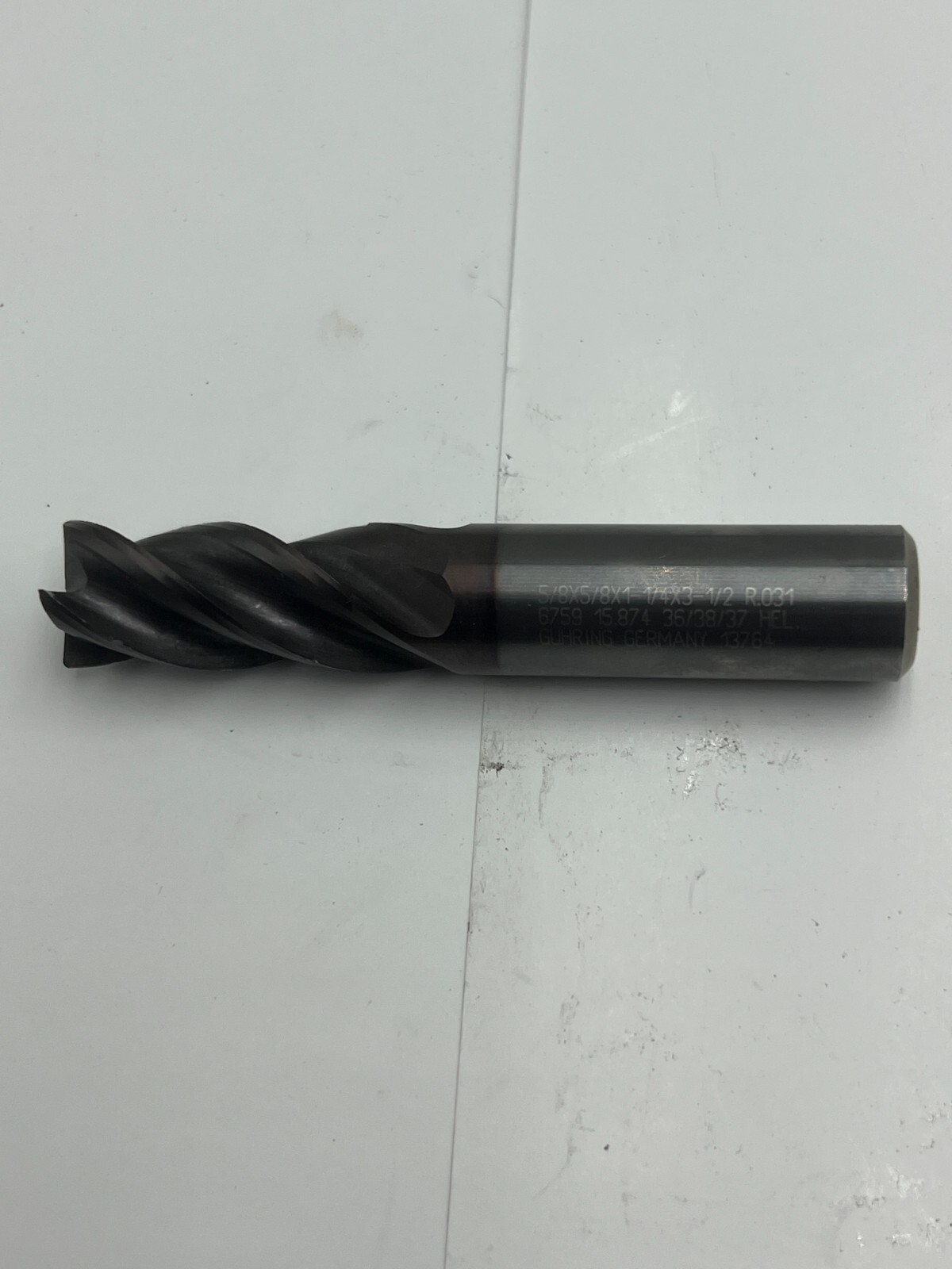 Guhring Carbide End Mill 5/8X5/8X1-1/4X3-1/2 R.031 6759 36/38/37 Helix ...