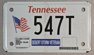 2018 Tennessee Desert Storm Veteran Motorcycle License Plate Mint #547T ...