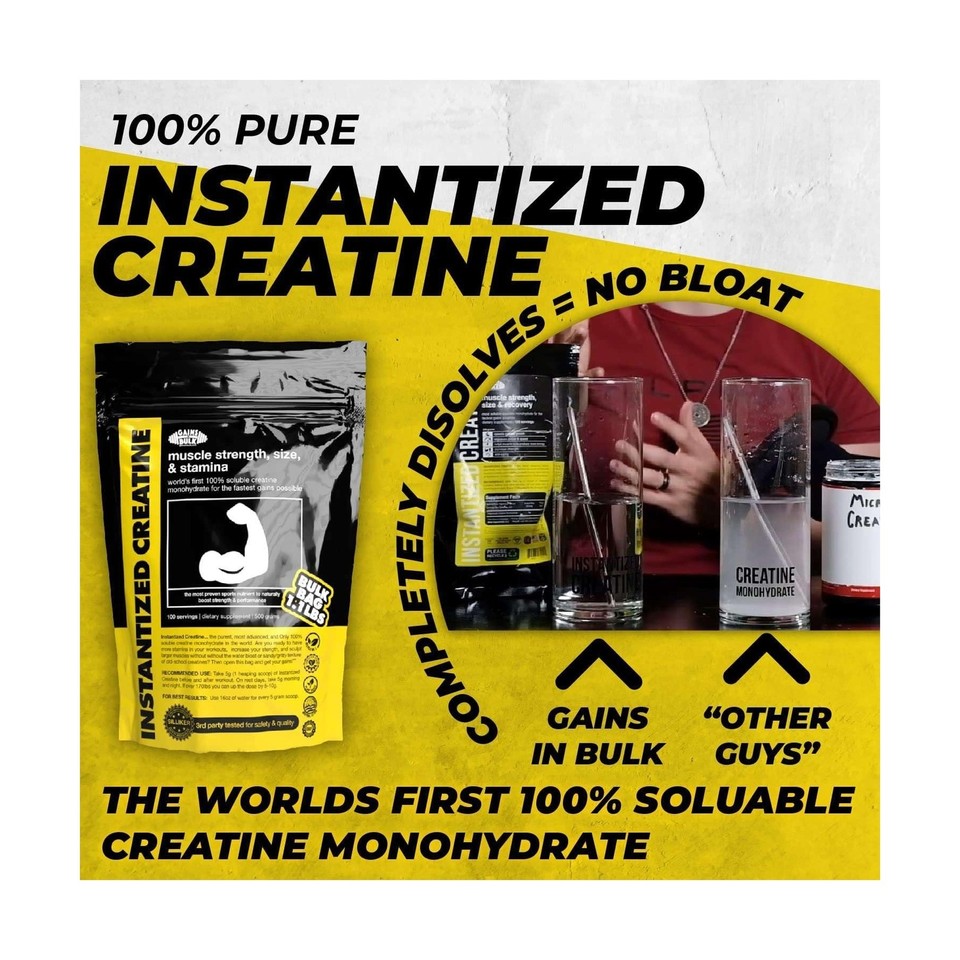 Instantized Creatine Monohydrate Gains in Bulk, Worlds First 100% ...