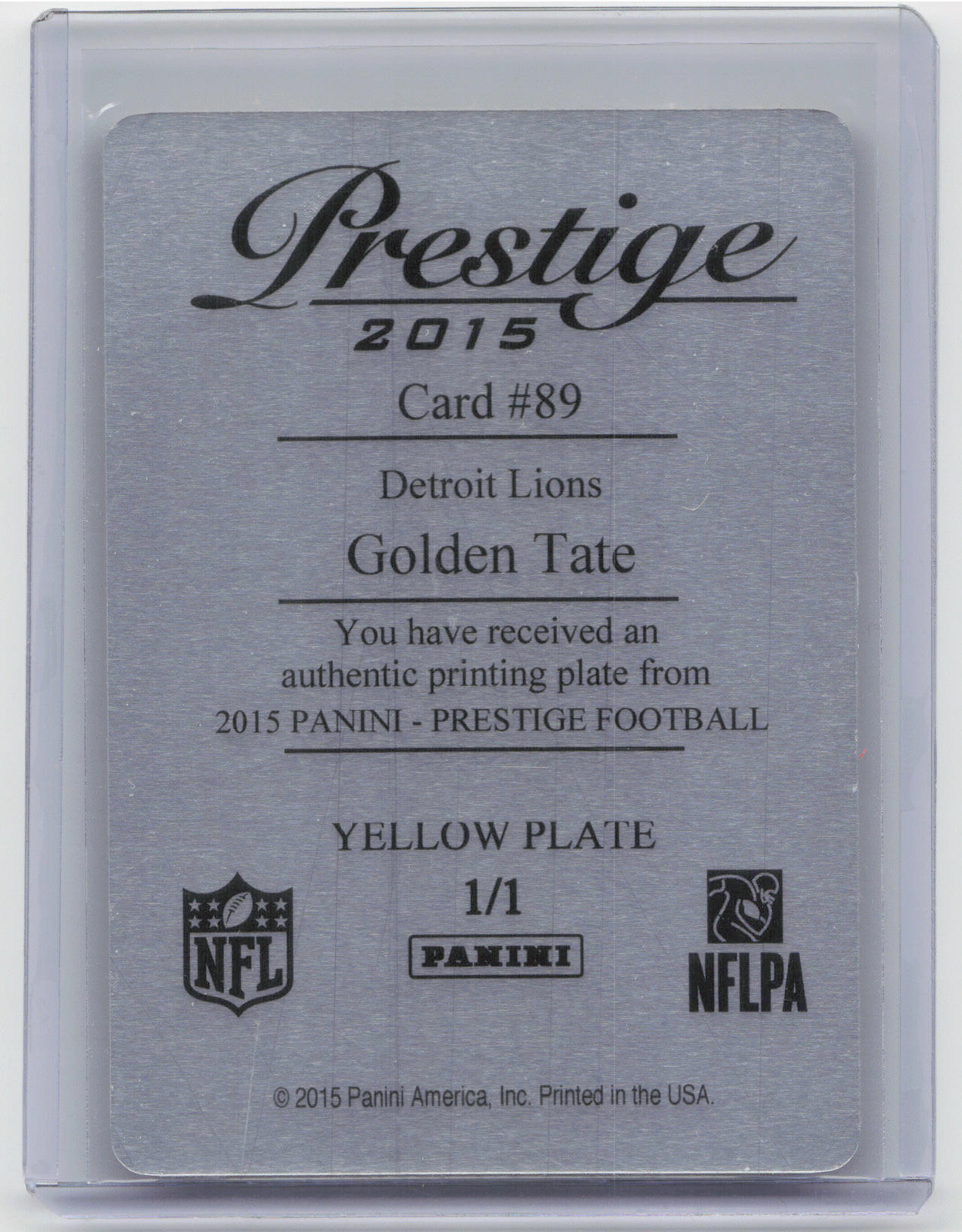 2015 Panini Prestige #89 Golden Tate Printing Plates Yellow #/1 | eBay