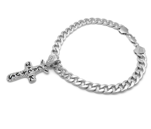 Travis Scott Cactus Jack Cross Silver Pendant 18" 20" 24" Cuban Chain ...