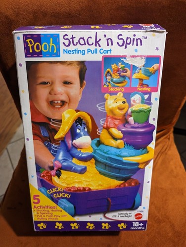 Vtg Winnie The Pooh Stack N Spin Nesting Pull Cart Mattel 1997 In Box ...