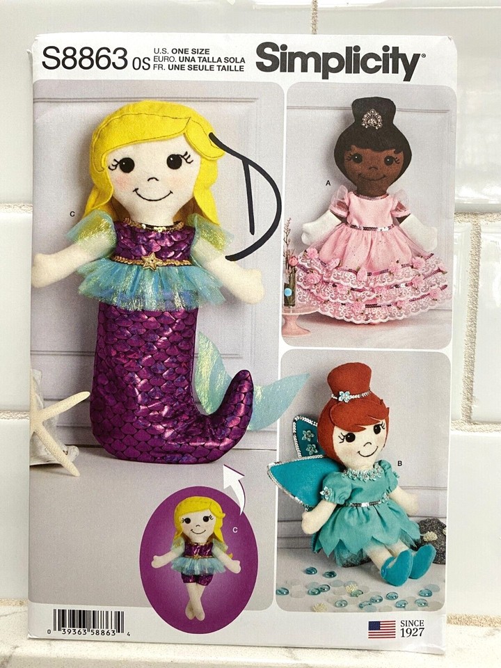 Simplicity CRAFTS DOLLS 8858-8862-8863 Mermaid, Bear, Sewing Patterns ...
