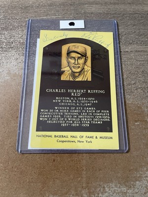 RED RUFFING Yankees Signed Yellow HOF Plague Postcard COA JSA autograph ...