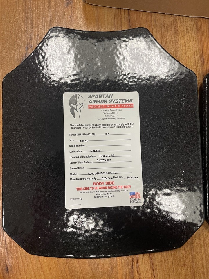 Spartan Armor Systems AR550 Steel Body Armor Plates Set 10x12 Level ...