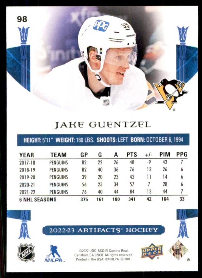2022-23 Upper Deck Artifacts Jake Guentzel Hockey Cards #98 | eBay