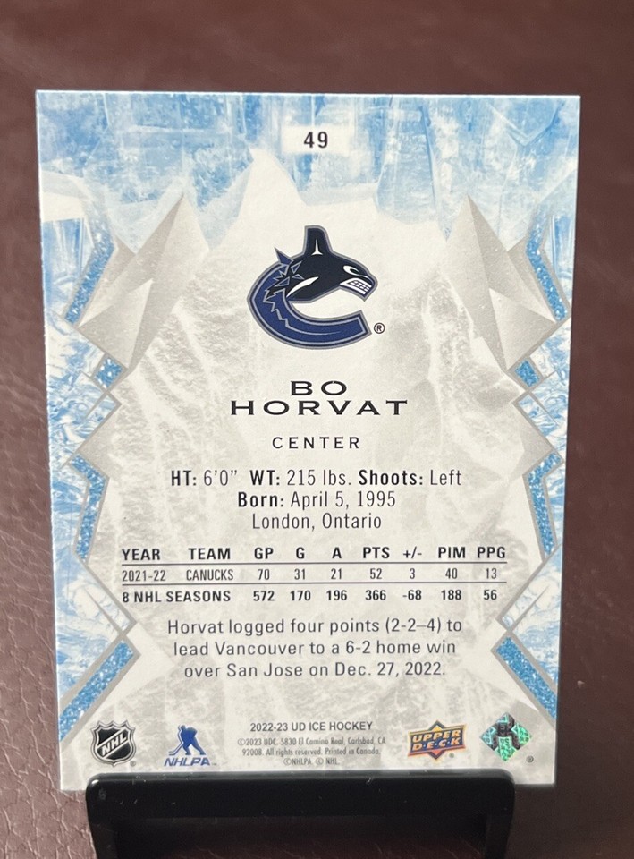 2022-23 UD Upper Deck ICE - BO HORVAT *Pink Purple Parallel SP ...
