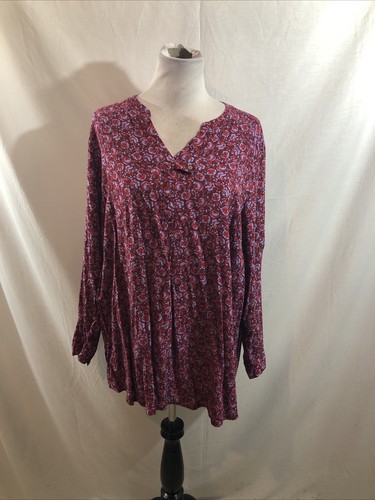 Woman Within Red/Burgundy 3/4 Sleeve Blouse With Blue Flowers - Womens ...