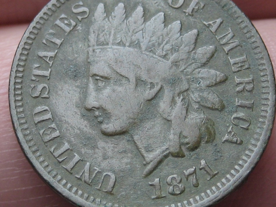 1871 Indian Head One Cent Penny- Bold N, Fine Details, Partial LIBERTY ...