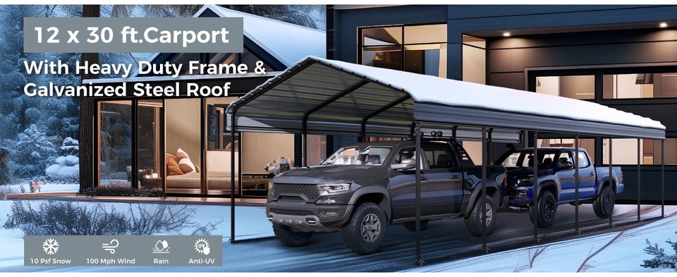 12' x 30' Metal Carport Heavy Duty Outdoor Reinforce Car Port Car ...