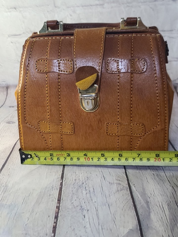 Vintage Tan Leather Hard Case Doctors Bag Hand Held Satchel Purse | eBay