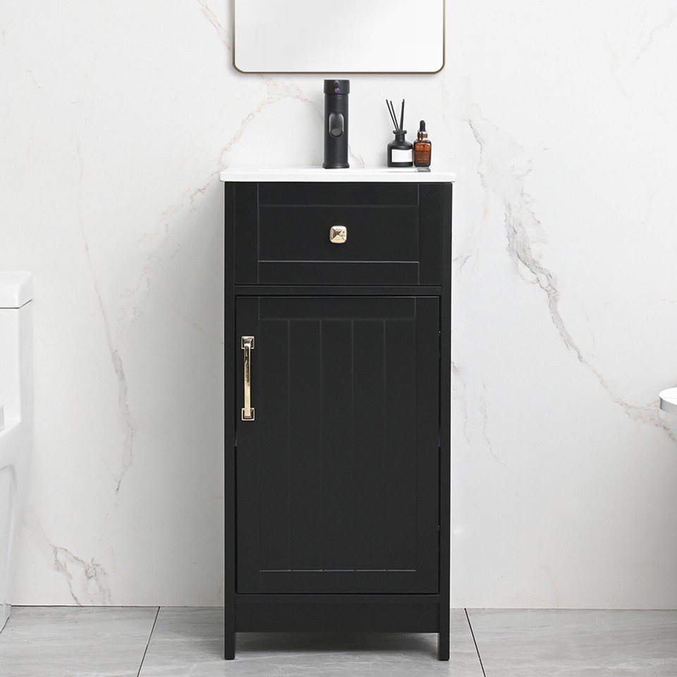 16" Small Bathroom Vanity with Sink Cabinet Set Ceramic Sink Faucet ...