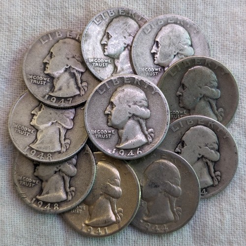 Lot of 10 Silver Washington Quarters 1940's : All Different Dates ...