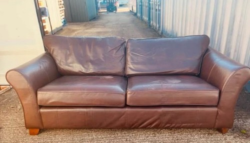BRITISH M&S LARGE ABBEY BROWN LEATHER 3 SEATER SOFA / 2 ARMCHAIRS ...