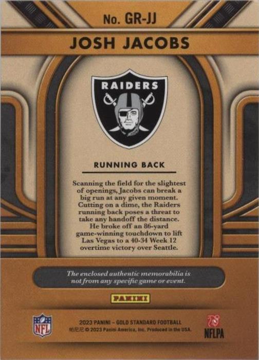 Las mejores ofertas en 2023 Panini Gold Standard Josh Jacobs #GR-JJ | eBay