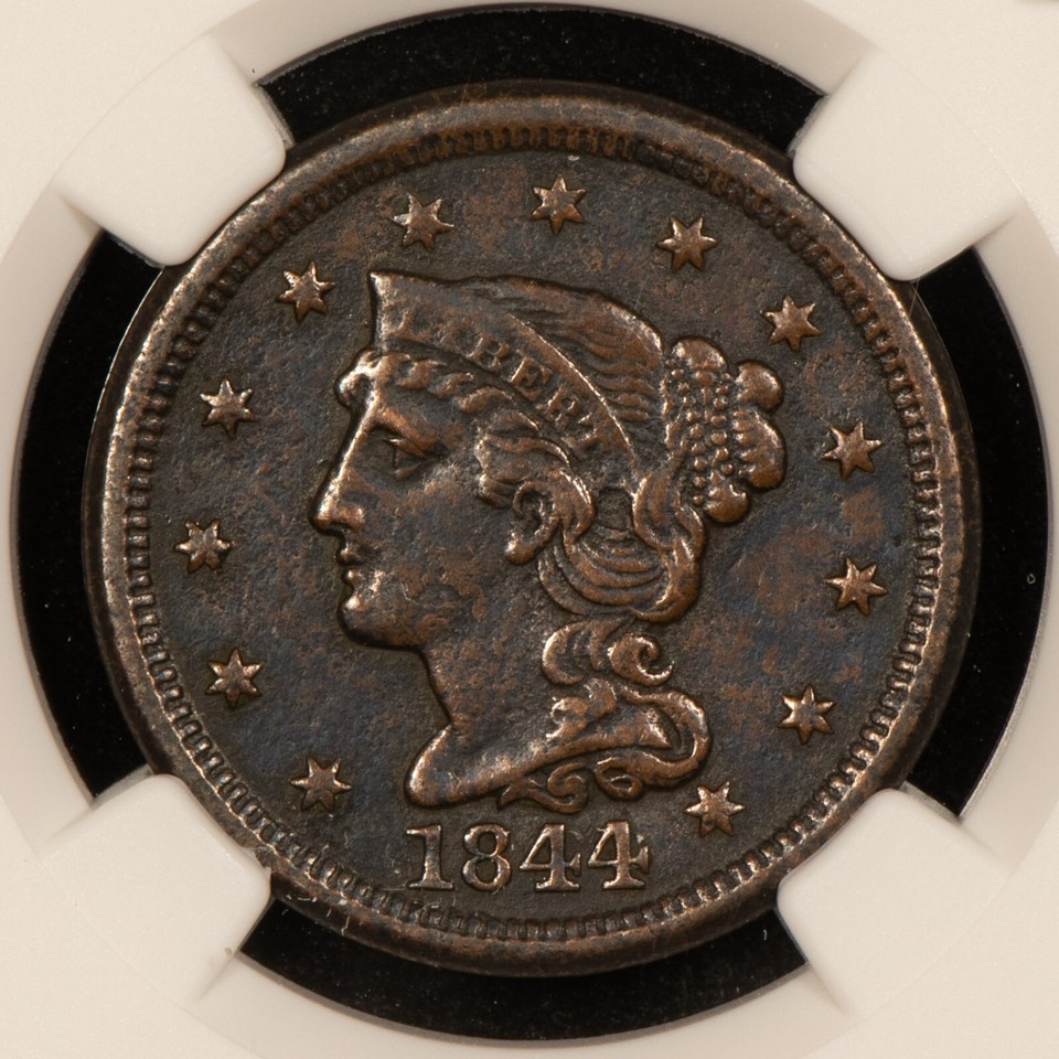 1844/81 1c Braided Hair Large Cent - Inverted 184 - N-2 - NGC XF ...