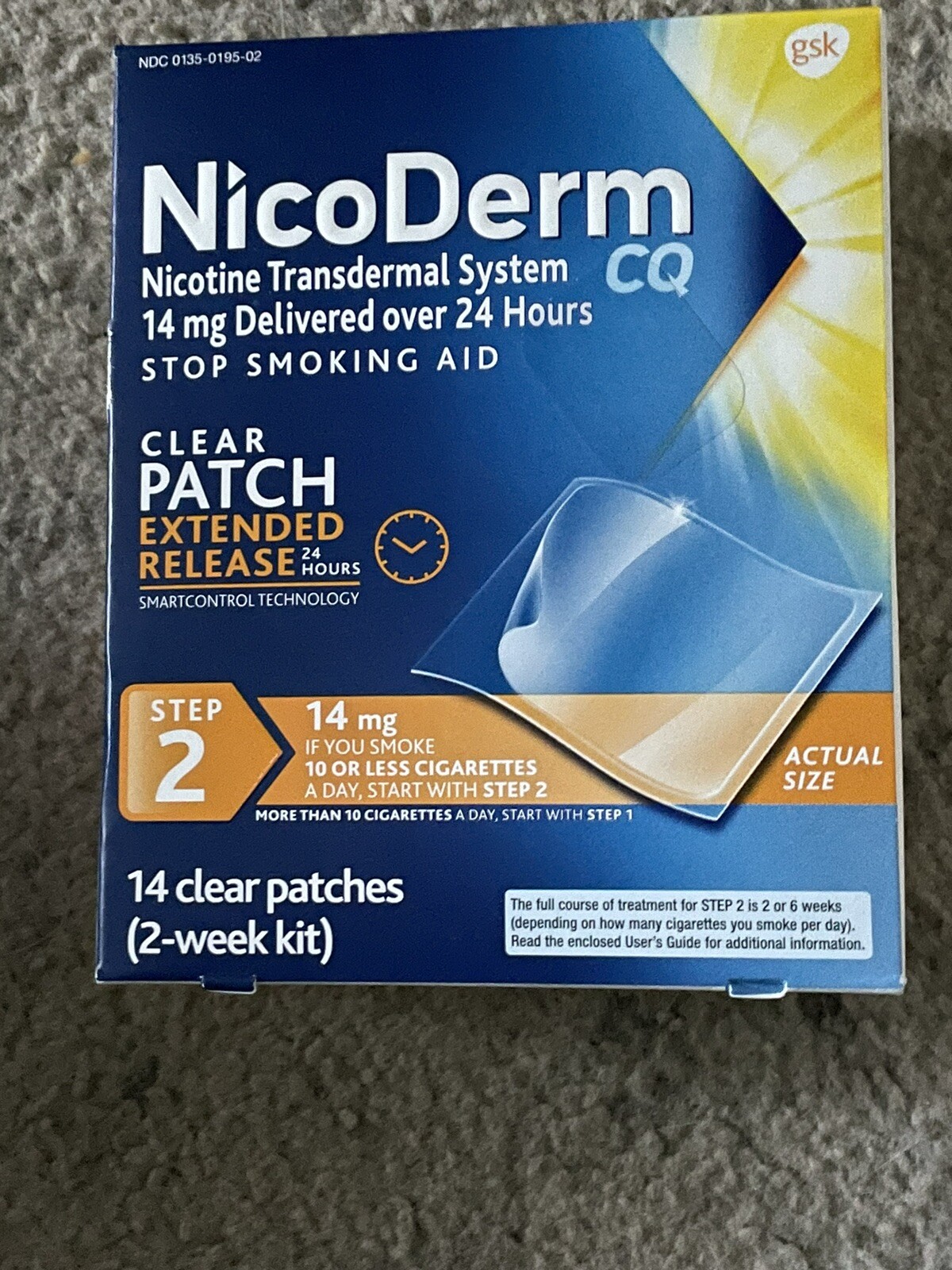 NicoDerm CQ Clear Patch Step 2 14mg- 14 Patches(2-week kit) Exp. 07/ ...
