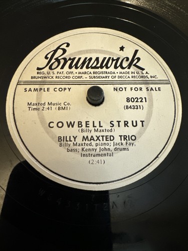 PROMO Brunswick 78 RPM Billy Maxted Trio - Cowbell Strut 80221 V+ Jazz ...