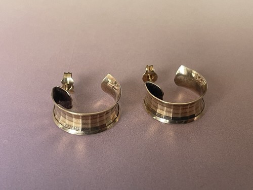 Vintage 1980 Hallmark 9ct 375 Yellow Gold Stud Hoop Diamond Cut ...