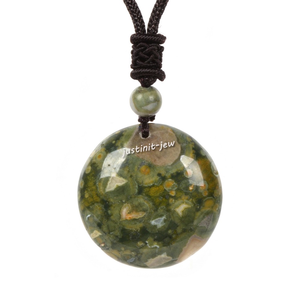 Natural Gemstone Round Shapes Bead Pendant Amulet Adjustable Necklace ...