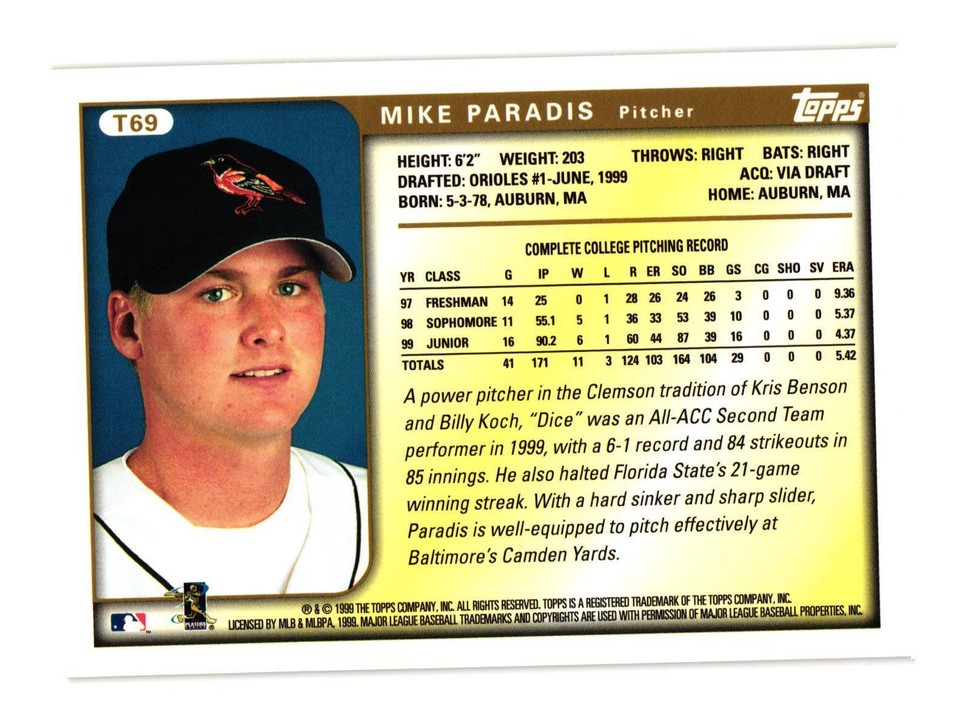 1999 Topps Traded & Rookies #T69 Mike Paradis Baltimore Orioles | eBay