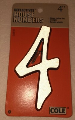 4" Reflective Nail-On House Number # 4 Plastic 4 inch 102mm Cole 03 ...