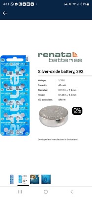 20 Renata Batteries 392 SR41W SR41 V392 D392 Watch Battery EXP 07/2026 ...