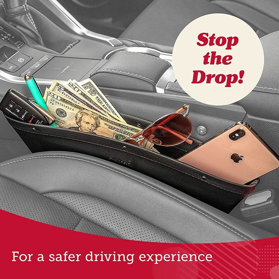 2x Car Seat Console Gap Filler Side Organizer PU Leather Catch Caddy ...